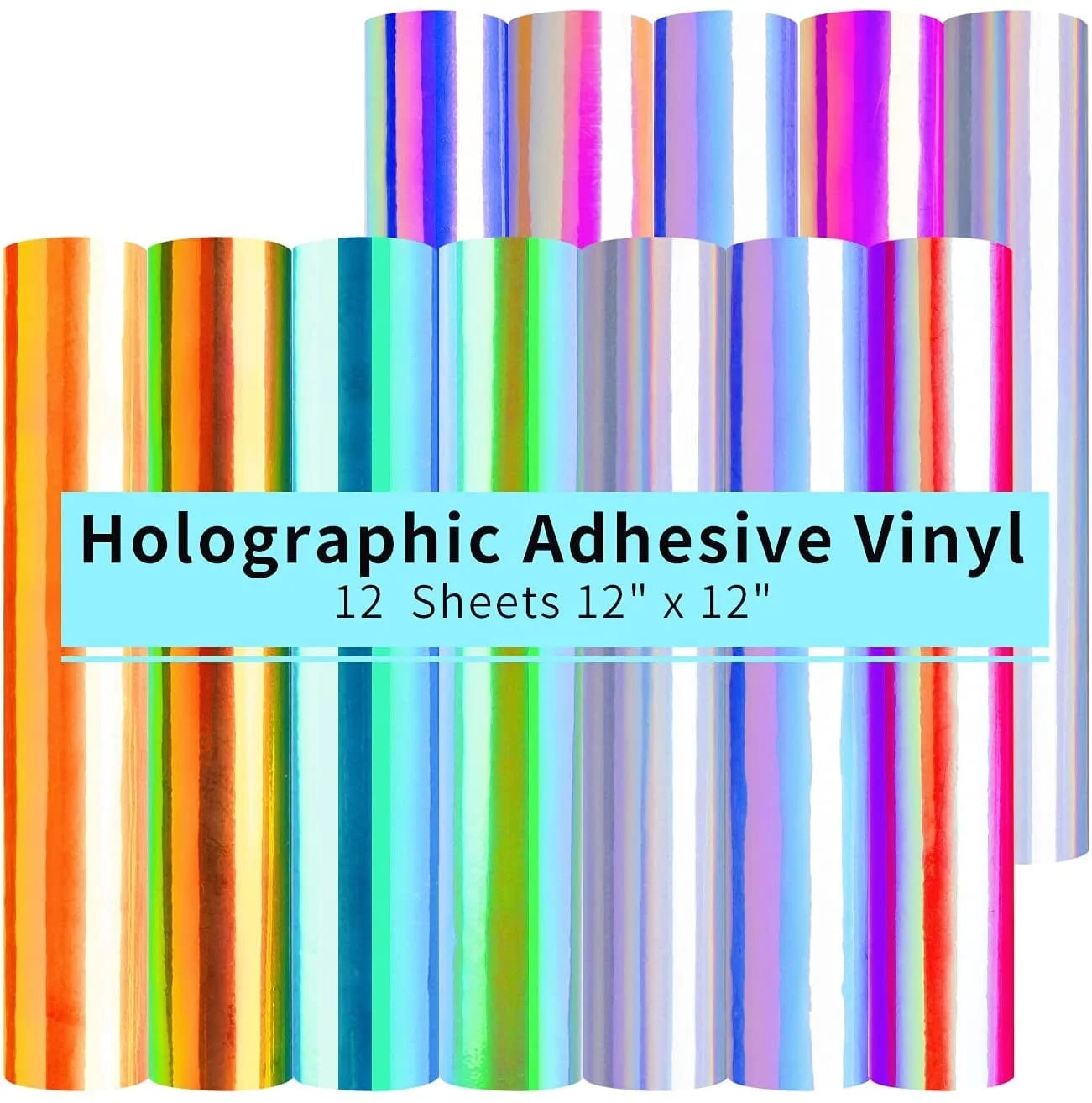 HTVRONT 12 PCS 12"x12" Holographic Vinyl Permanent Adhesive Vinyl Shee ...